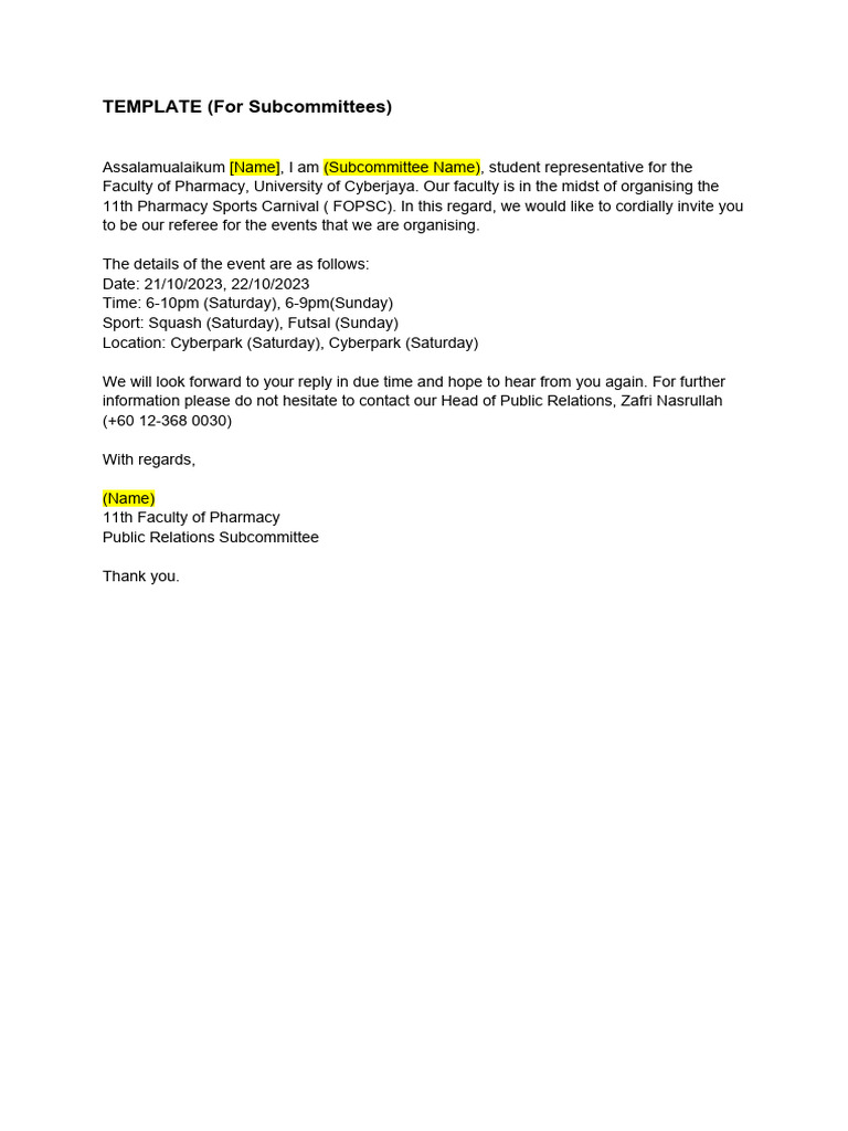 Template Referee Invitation (Amended) | PDF | Sports & Recreation