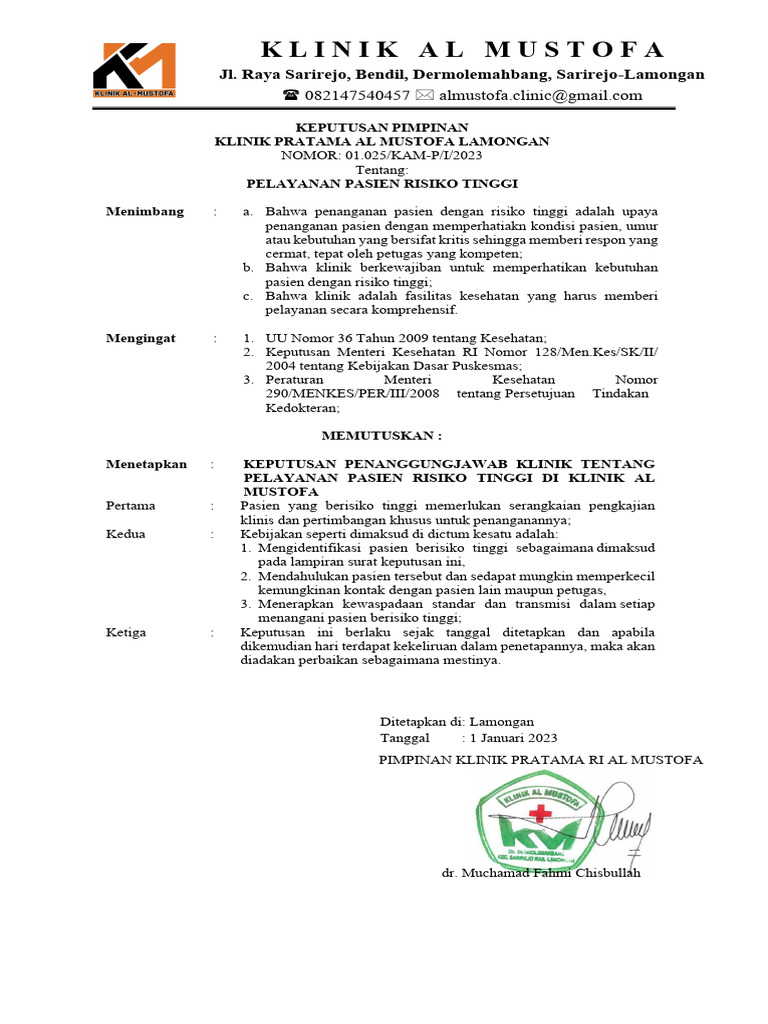 Sk Pelayanan Pasien Resiko Tinggi Pdf