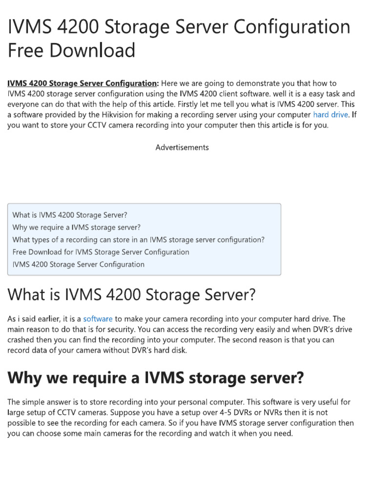 iVMS-4200 Storage Server | PDF