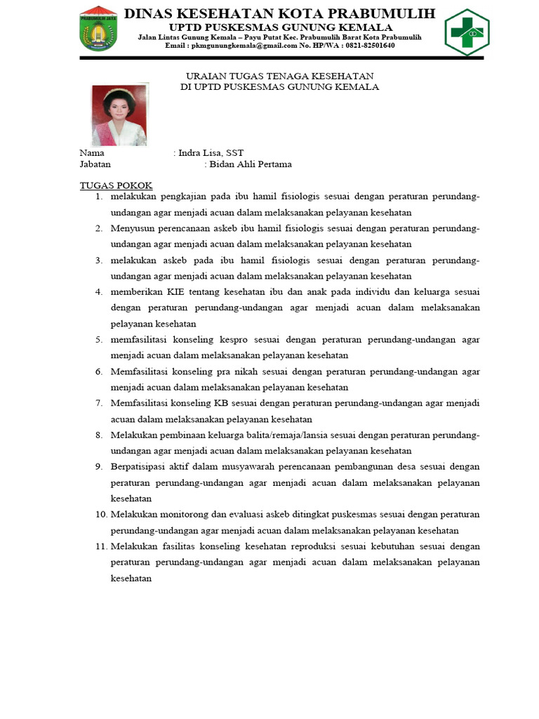 Uraian Tugas Bidan Ahli Pertama | PDF
