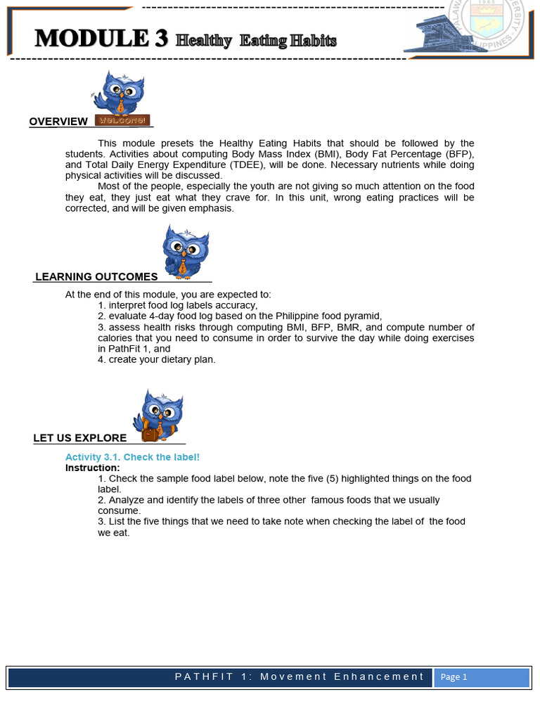 PATHFIT 1 Module 2 Healthy Eating Habits | PDF