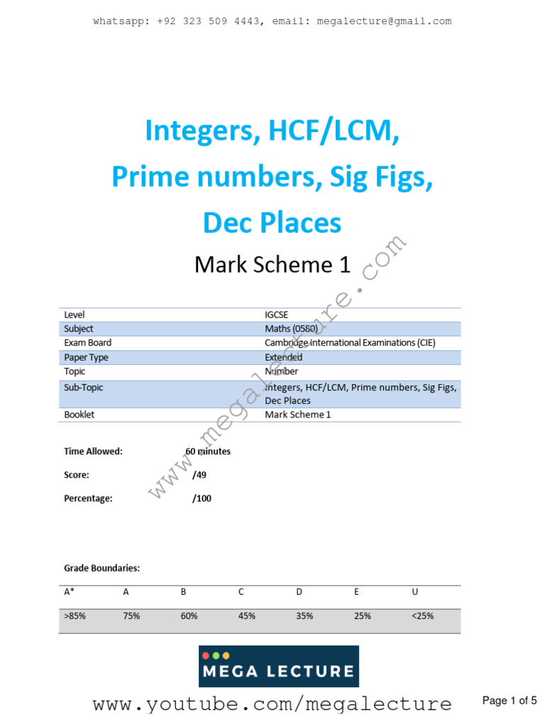 11.1 Intergers HCF LCM Prime Numbers Sig Figs Dec Places - Cie Igcse ...