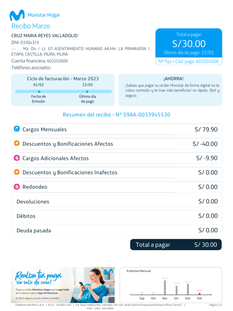 Recibo Movistar Hogar Marzo 2023 | PDF