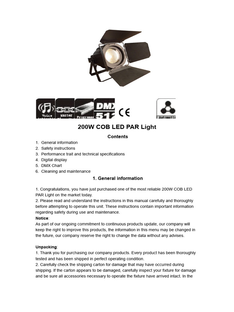 SPL-LED-200W COB User Manual | PDF