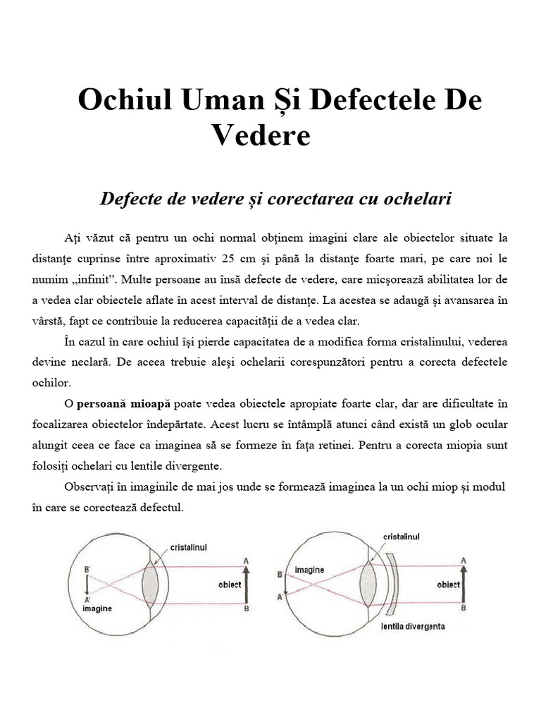 Ochiul Uman Și Defectele de Vedere | PDF