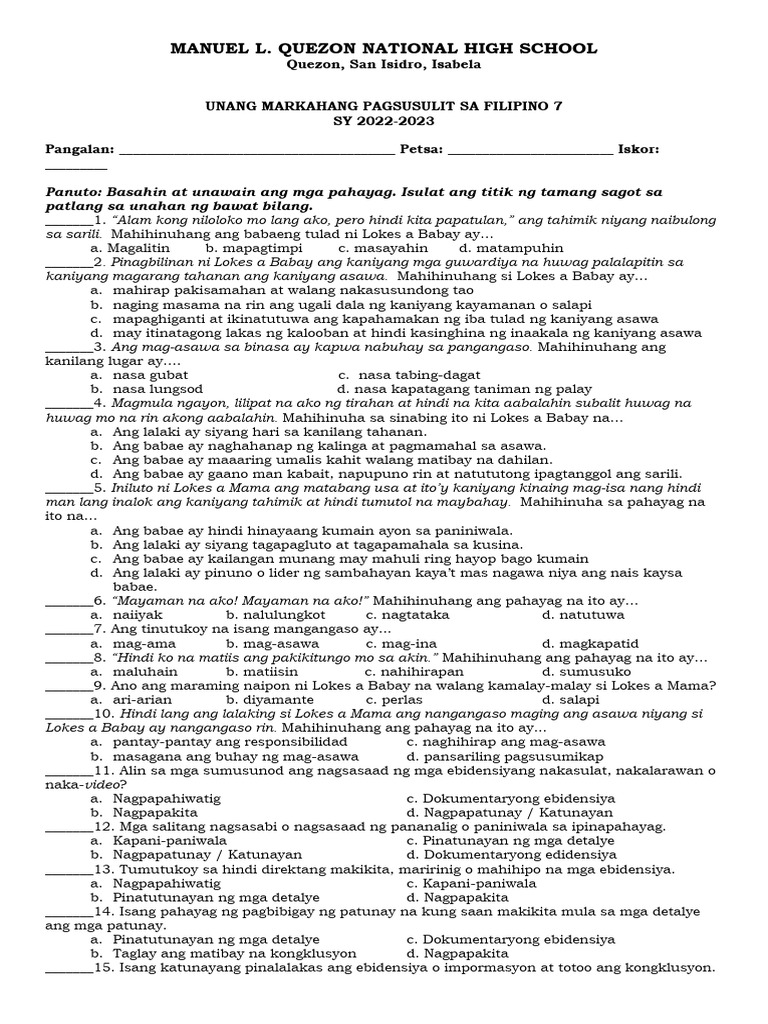 Filipino 7 q1 | PDF