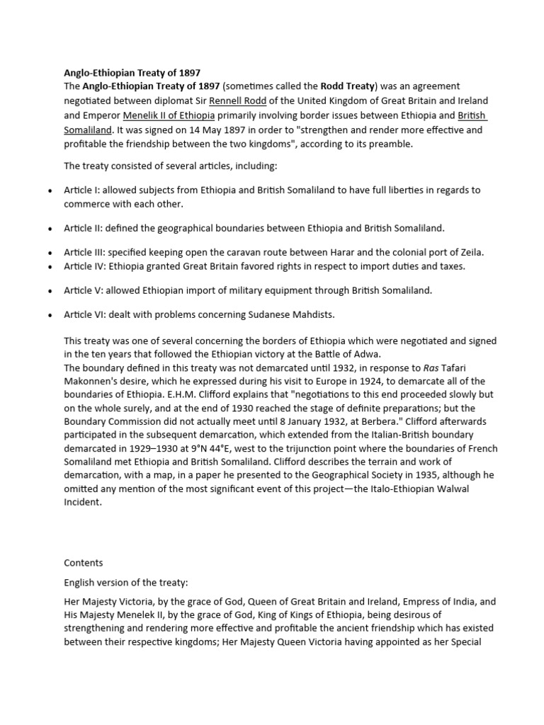 Anglo Ethiopian Treaty of 1897 | PDF