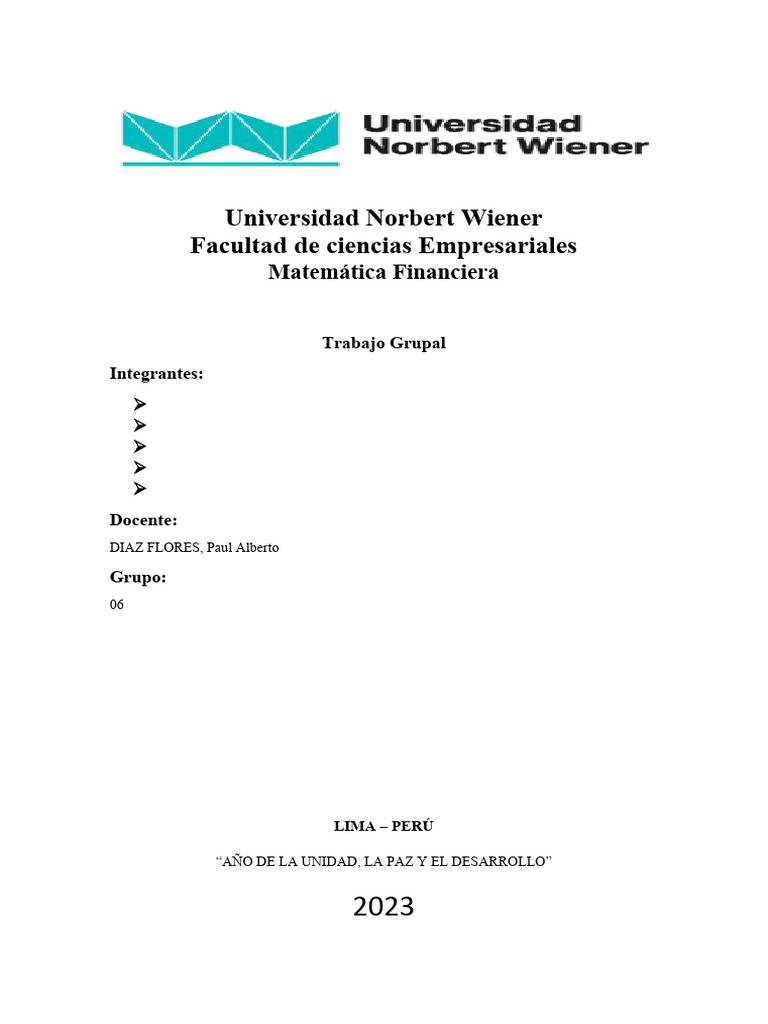 Matematica Financiera - Tarea Grupal - Semana 03 | PDF