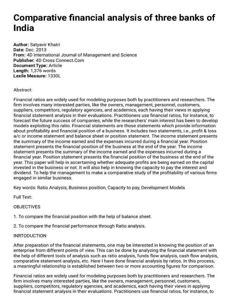 Comparative Financial Analysis of Three Banks of India | PDF