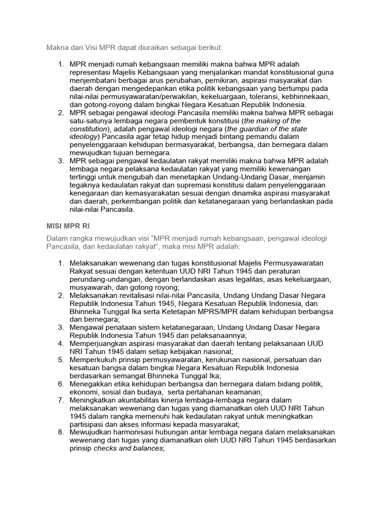 Makna Dari Visi MPR | PDF