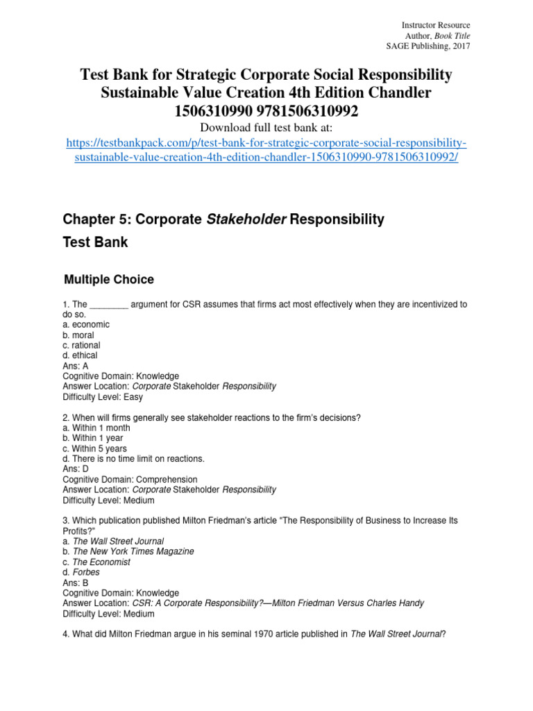 Strategic Corporate Social Responsibility Sustainable Value Creation ...