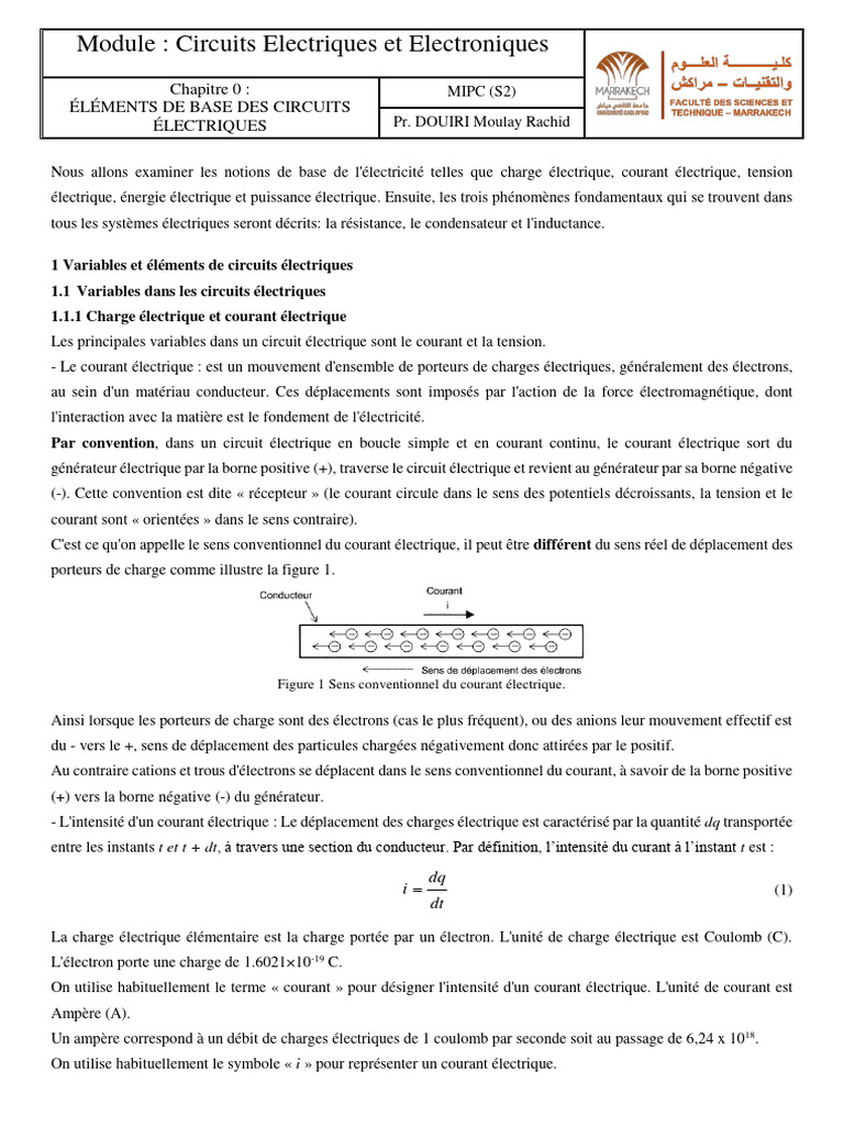 Chapitre 0 - ÉLÉMENTS DE BASE DES CIRCUITS ÉLECTRIQUES | PDF