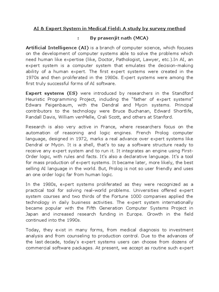 Artificial Intelligence and Expert System | PDF | Medical Diagnosis ...