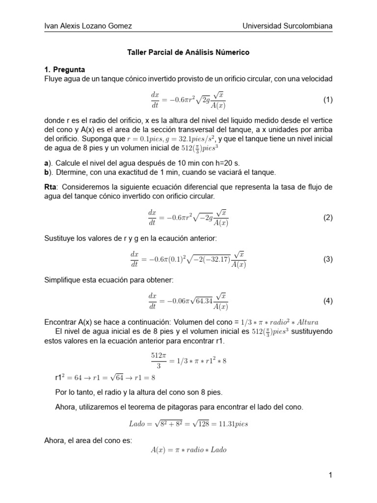 Taller Parcial de An Lisis Num Rico | PDF