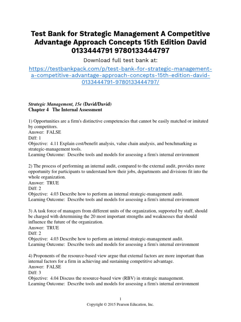 Strategic Management A Competitive Advantage Approach Concepts 15th ...