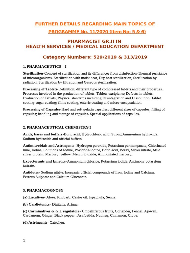 Pharmacist Grade 2 Syllabus Overview | PDF