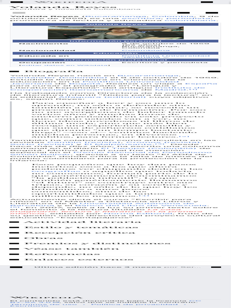 Yolanda Reyes - Wikipedia, La Enciclopedia Libre | PDF