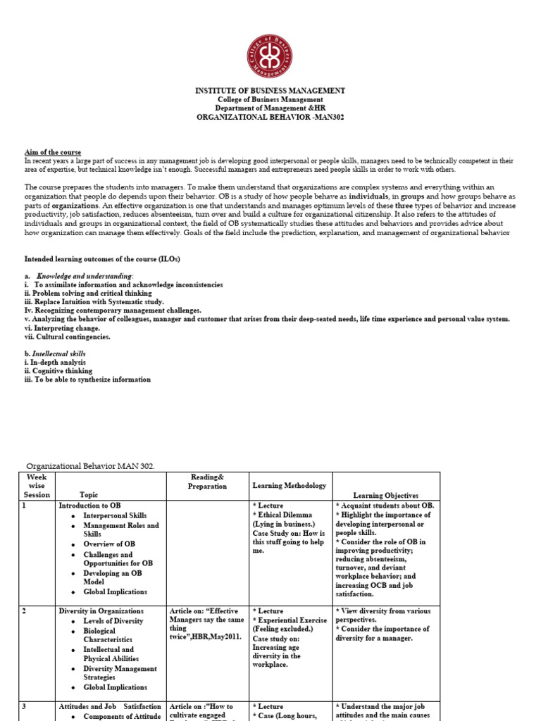 Organizational Behavior Course Outline | PDF | Career & Growth ...