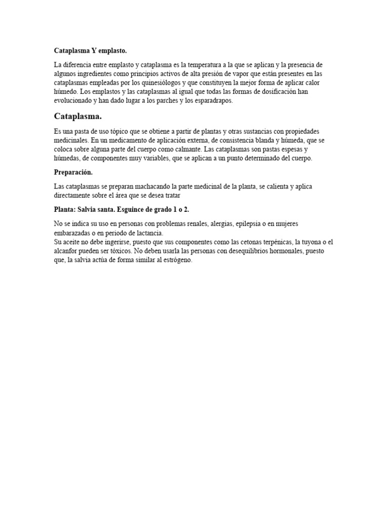 Diferencias entre cataplasma y emplasto | PDF