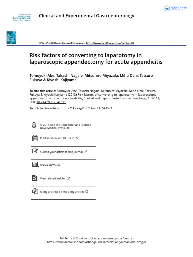 Risk Factors of Converting to Laparotomy in Laparoscopic Appendectomy for Acute Appendicitis | PDF