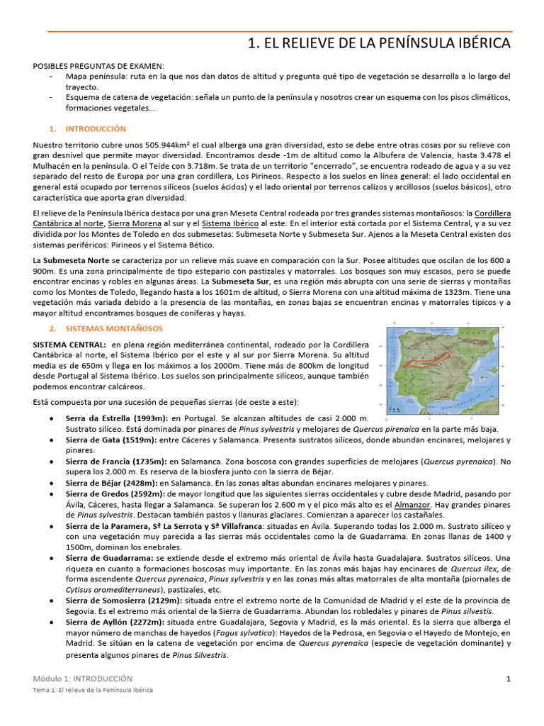 Tema 1 El Relieve de La Península Ibérica | Descargar gratis PDF ...