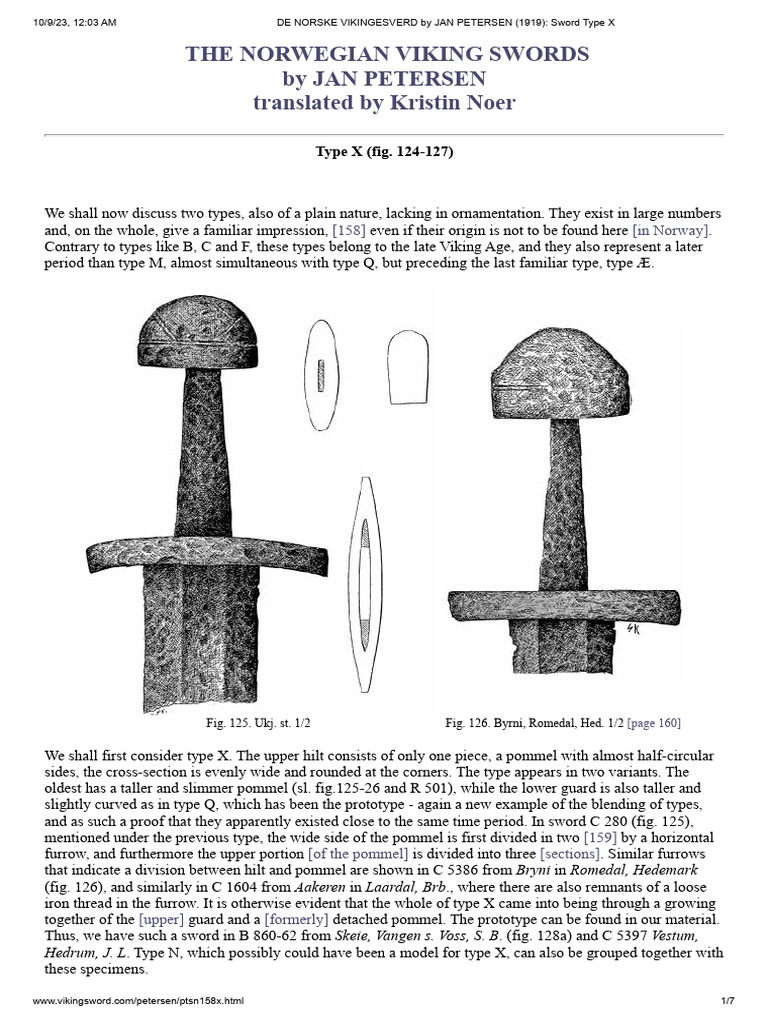 DE NORSKE VIKINGESVERD by JAN PETERSEN (1919) - Sword Type X | PDF