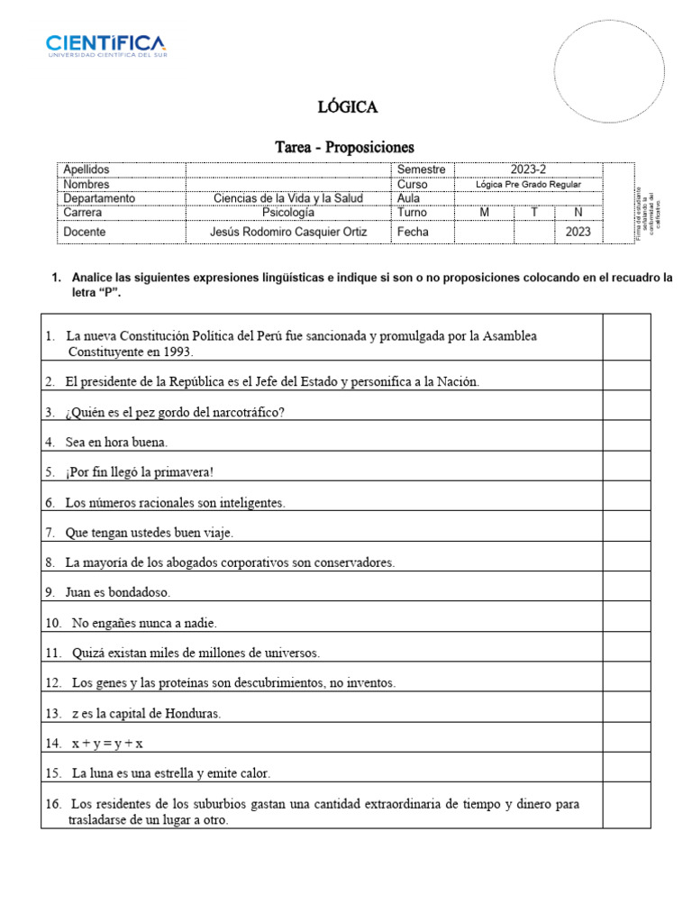 Tarea 07 - Proposiciones | PDF