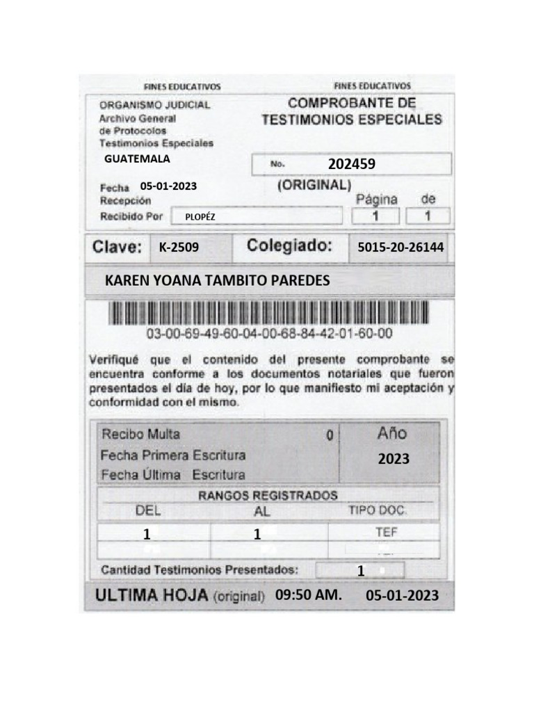 Comprobantes de Testimonios Especiales Karen | PDF Comprobantes de Testimonios Especiales Karen | PDF
