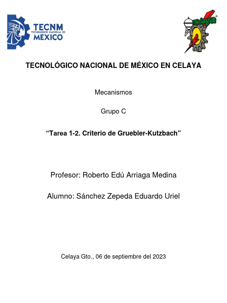 Tarea 1-2. Criterio de Gruebler-Kutzbach | PDF