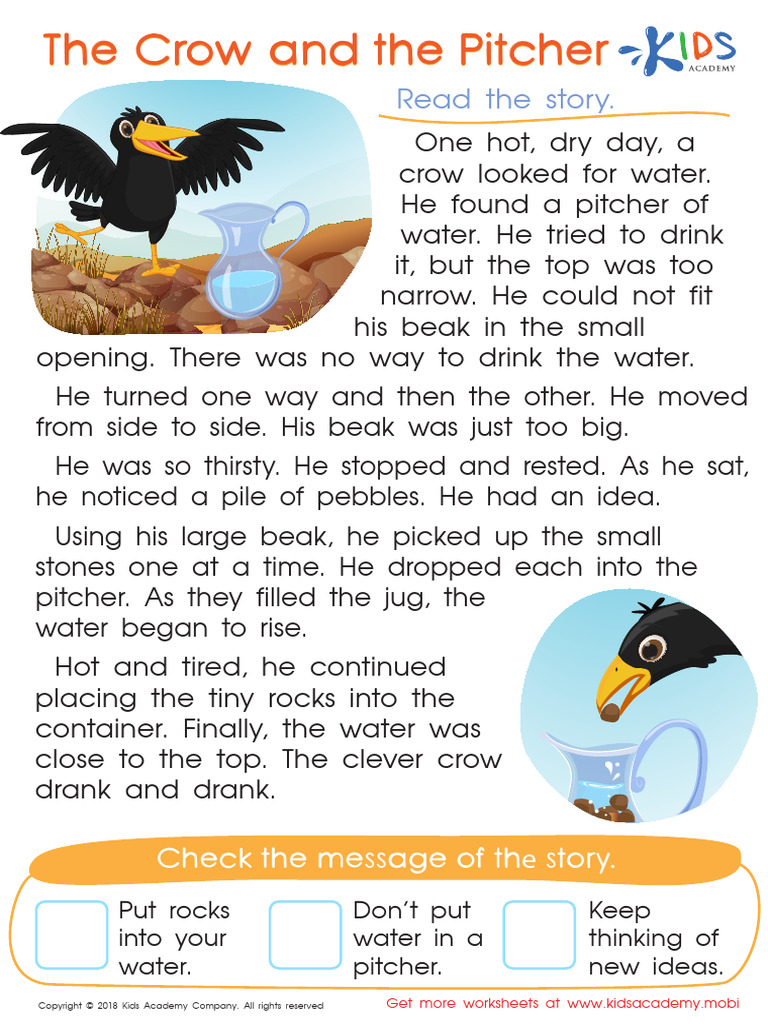 Grade 2 The Crow and The Pitcher Worksheet | PDF