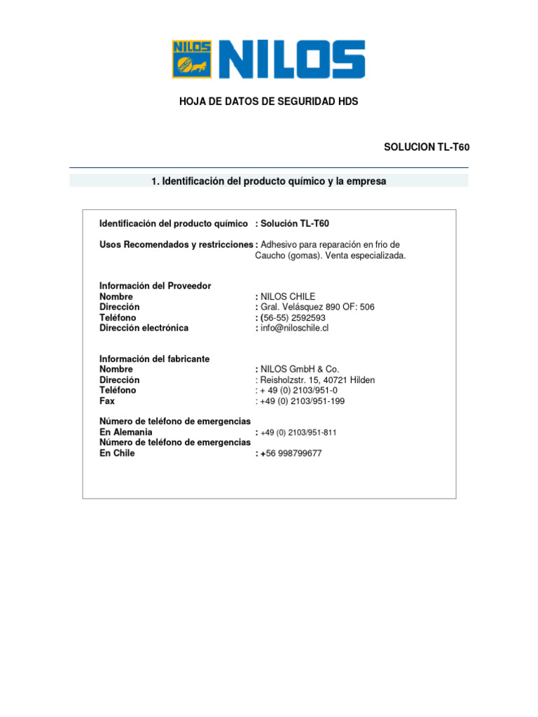 HDS CEMENTO EN FRIO NILOS Solucion TL - T60 | PDF