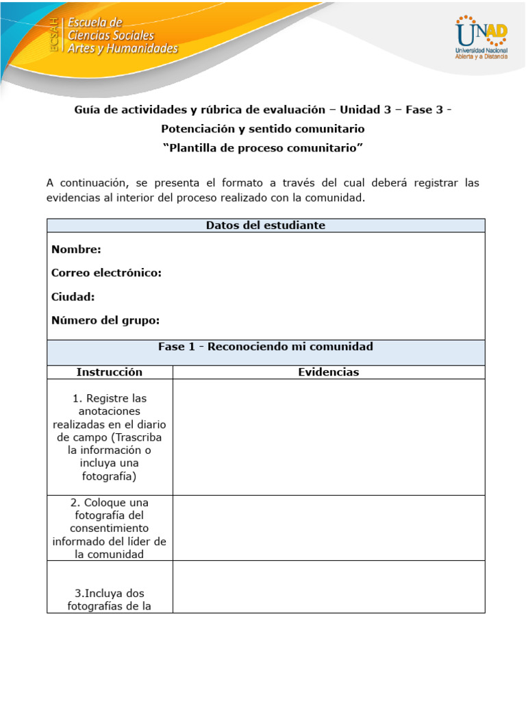 Anexo 1 - Plantilla Del Proceso Comunitario | PDF
