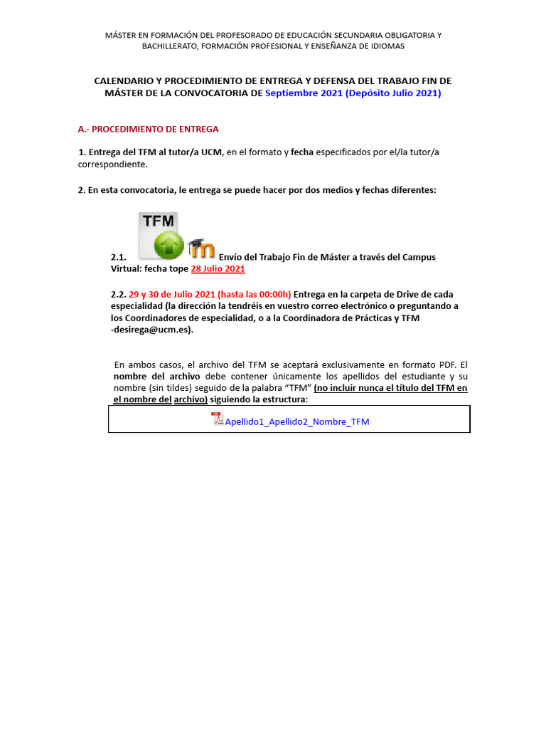 Septiembre 2021 - PROCEDIMIENTO DE ENTREGA TFM | PDF