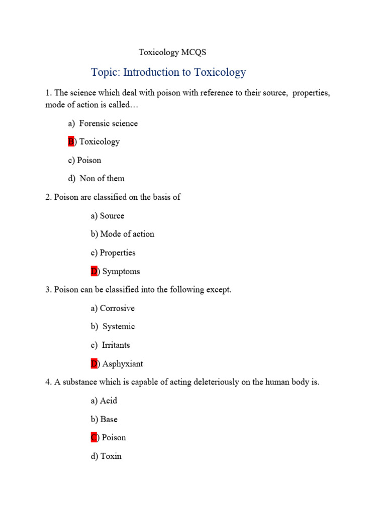 Toxicology MCQS 1 | PDF