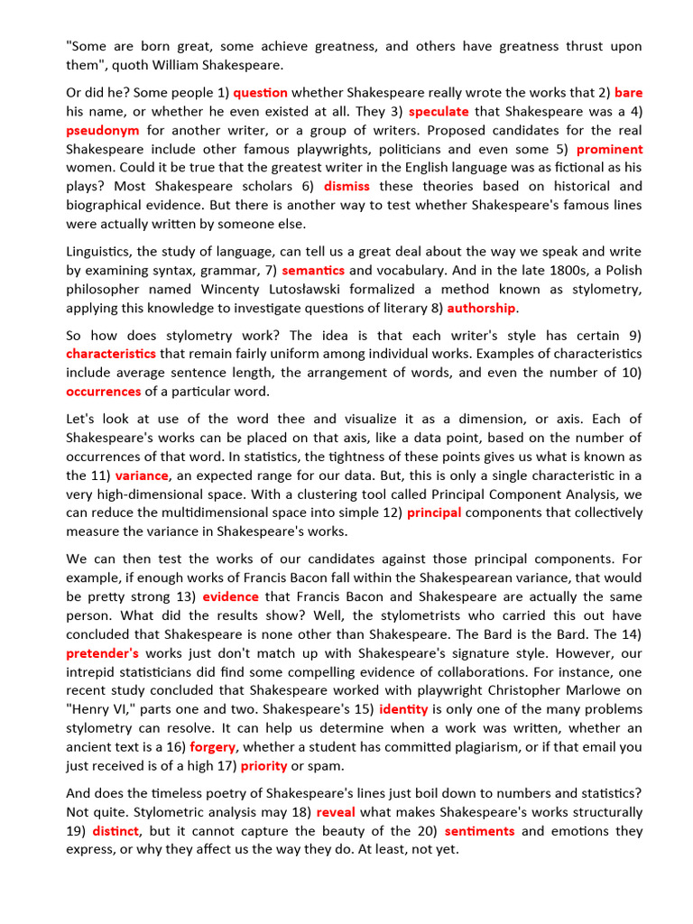 Shakespeare Gapfill SV | PDF