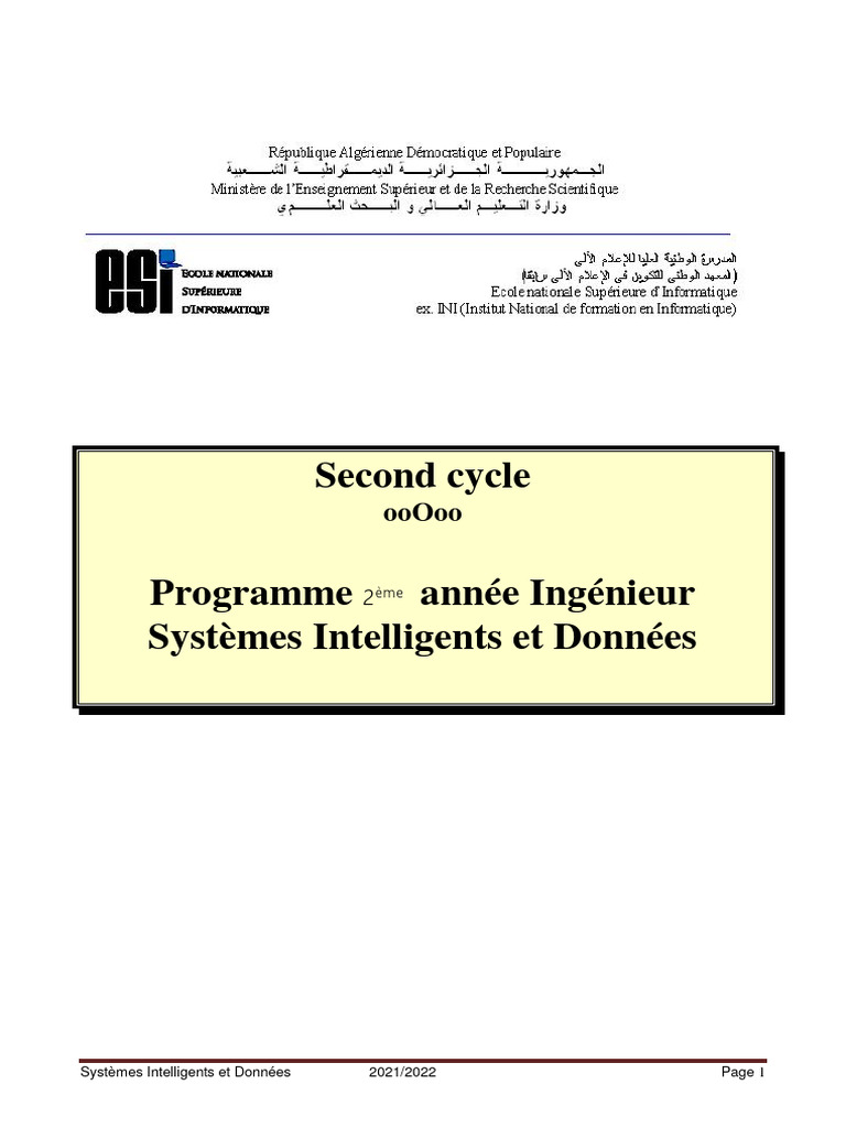 Programme 2ème Année Systèmes Intelligents | PDF | Apprentissage automatique | Minage des données