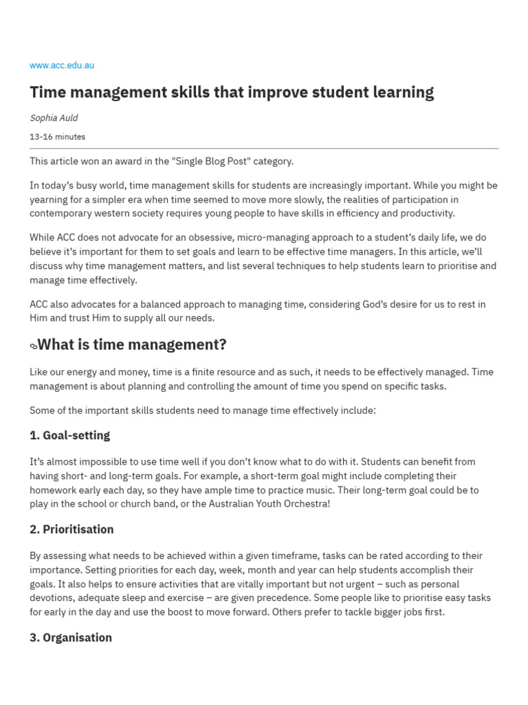 Time Management Skills That Improve Student Learning Reader View | PDF