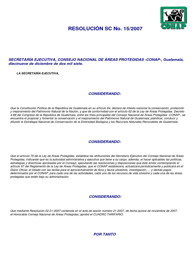 Cuadro Tarifario CONAP Guatemala | PDF | Gobierno | Entorno natural