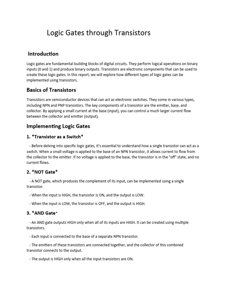 Logic Gates Through Transistors | PDF | Computers