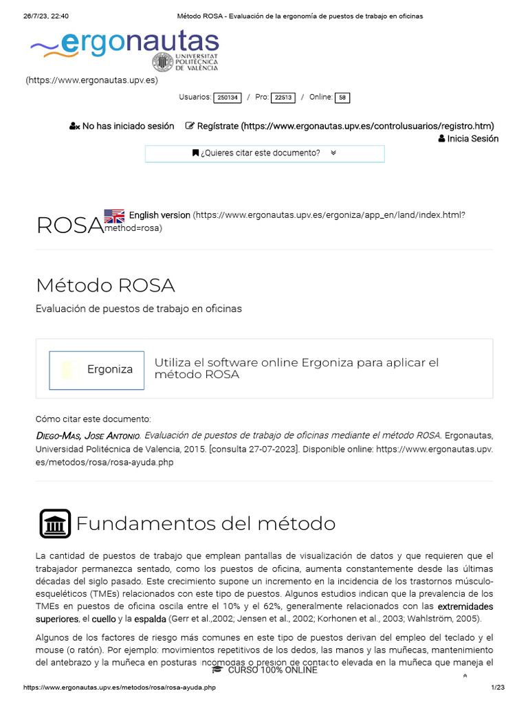 Evaluación Ergonómica ROSA en Oficinas | PDF | Factores humanos y ...