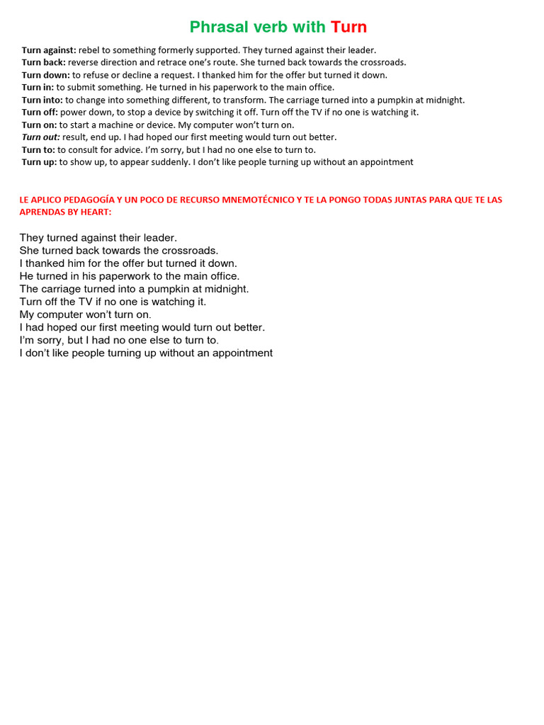Phrasal Verb With Turn | PDF