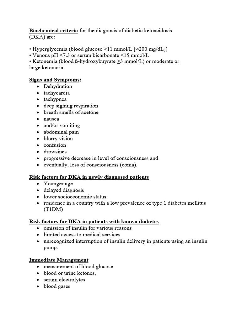 Biochemical Criteria For The Diagnosis of Diabetic Ketoacidosis | PDF