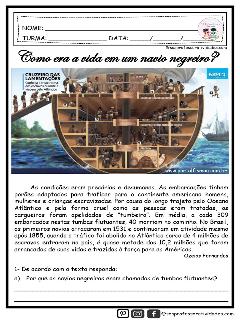 Como Era A Vida em Um Navio Negreiro@Sosprofessoratividades | PDF