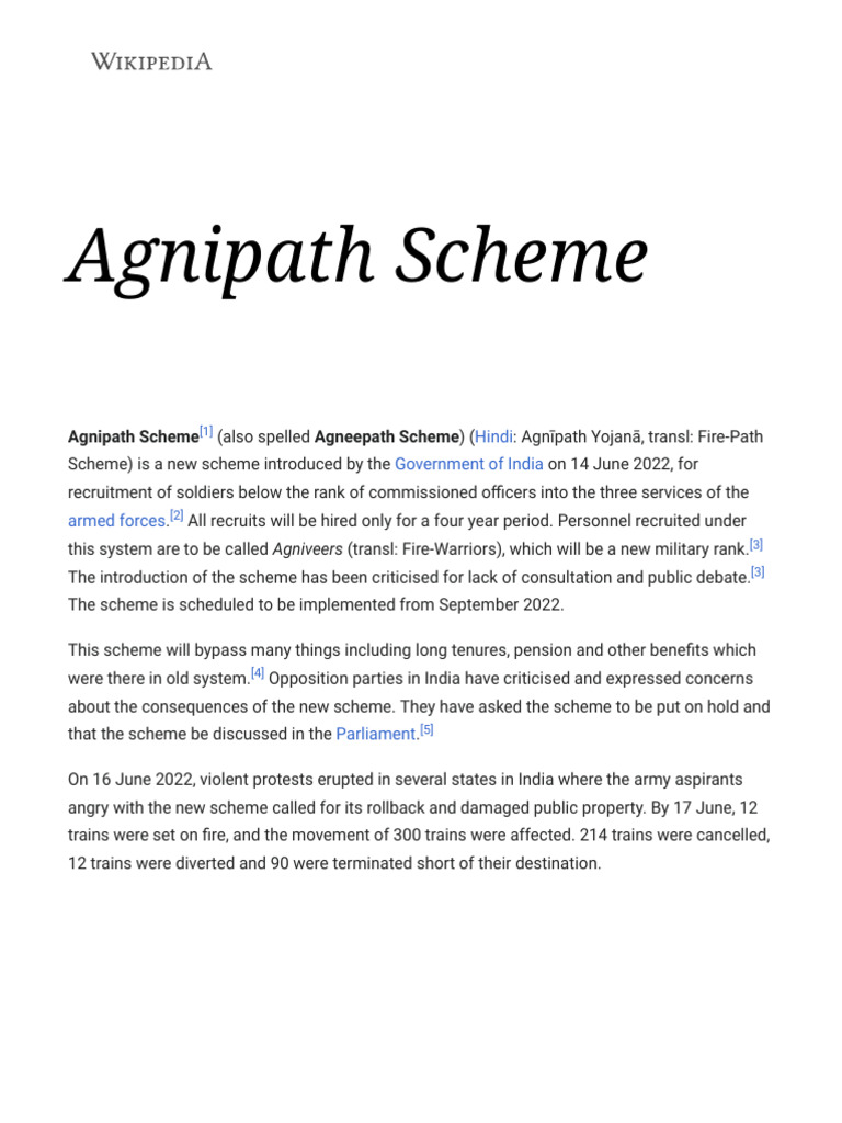 Agnipath Scheme - Wikipedia | PDF