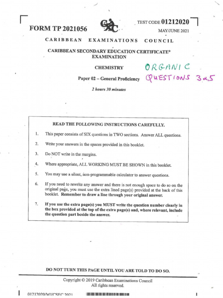 CXC Paper 2 Chemistry M - J 2021 | PDF