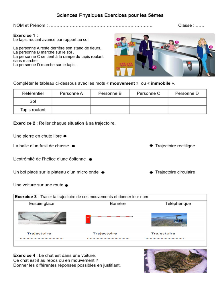 Physique 5eme Feuille Exercices Caracteriser Un Mouvement | PDF Physique 5eme Feuille Exercices Caracteriser Un Mouvement | PDF