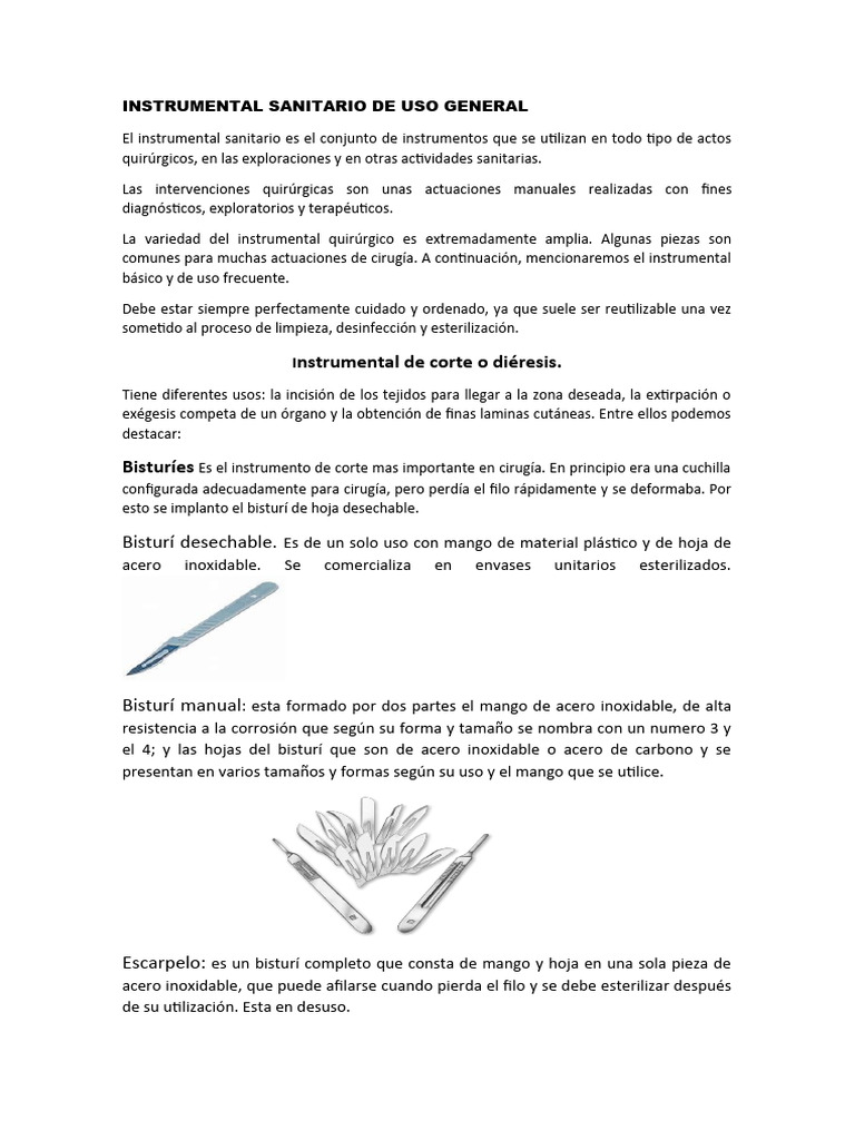 Instrumental Sanitario de Uso General | PDF