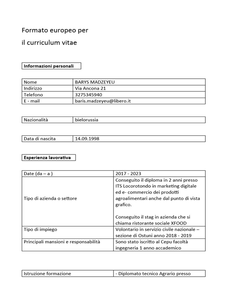 Formato Europeo Per | PDF