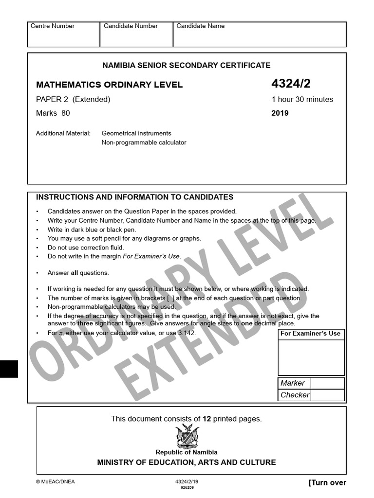 Namibia Math Exam Paper 2019 | PDF | Kinetic Energy | Logarithm
