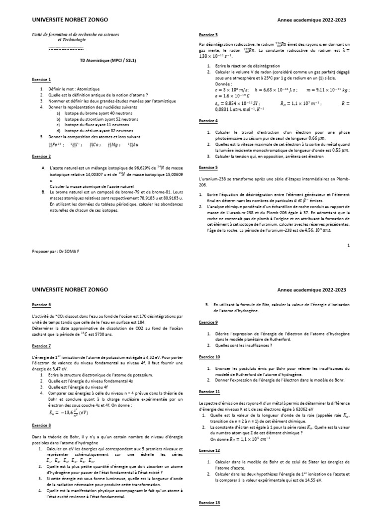 TD Atomistique - SOMA | PDF